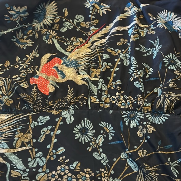 Jackets & Coats | Zara Kimono Duster Navy Blue With Japanese Print ...